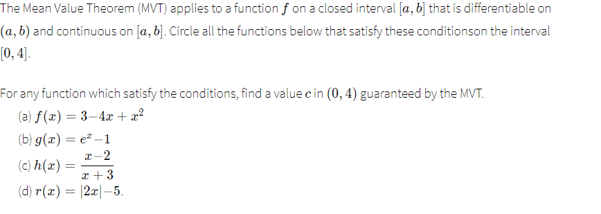 Solved The Mean Value Theorem (MVT) applies to a function f | Chegg.com