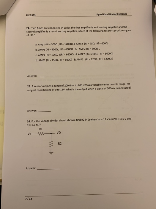 Solved Signal Conditioning Exercises ELE 2603 24. Two Amps | Chegg.com