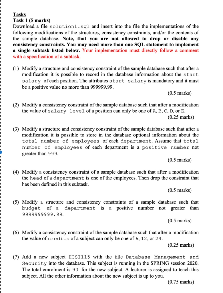 Solved Tasks Task 1 (5 marks) Download a file solution1.sql | Chegg.com