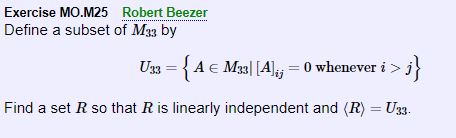 Solved Exercise MO.M25 Robert Beezer Define a subset of M33 | Chegg.com