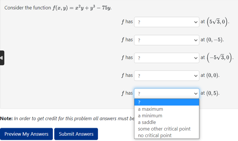 Solved Consider The Function F X Y X2y Y3−75y