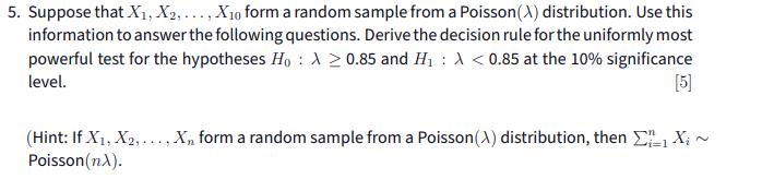 Solved 5. Suppose that X1,X2,…,X10 form a random sample from | Chegg.com