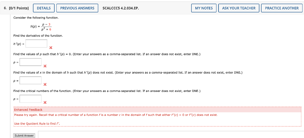Solved Consider the following function. h(p)=p2+6p−3 Find | Chegg.com