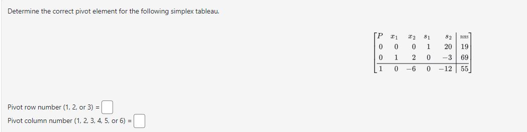 Solved Determine the correct pivot element for the following | Chegg.com