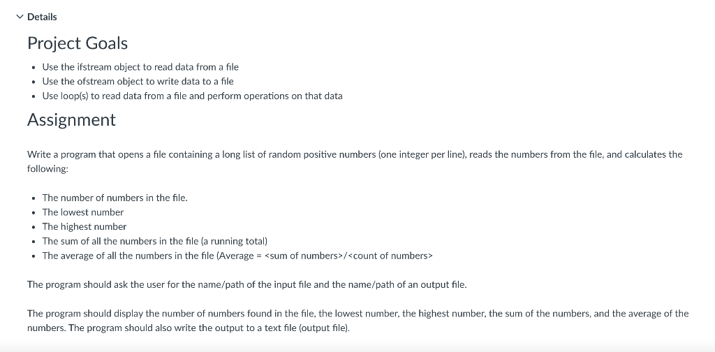 Solved Details Project Goals Use The Ifstream Object To