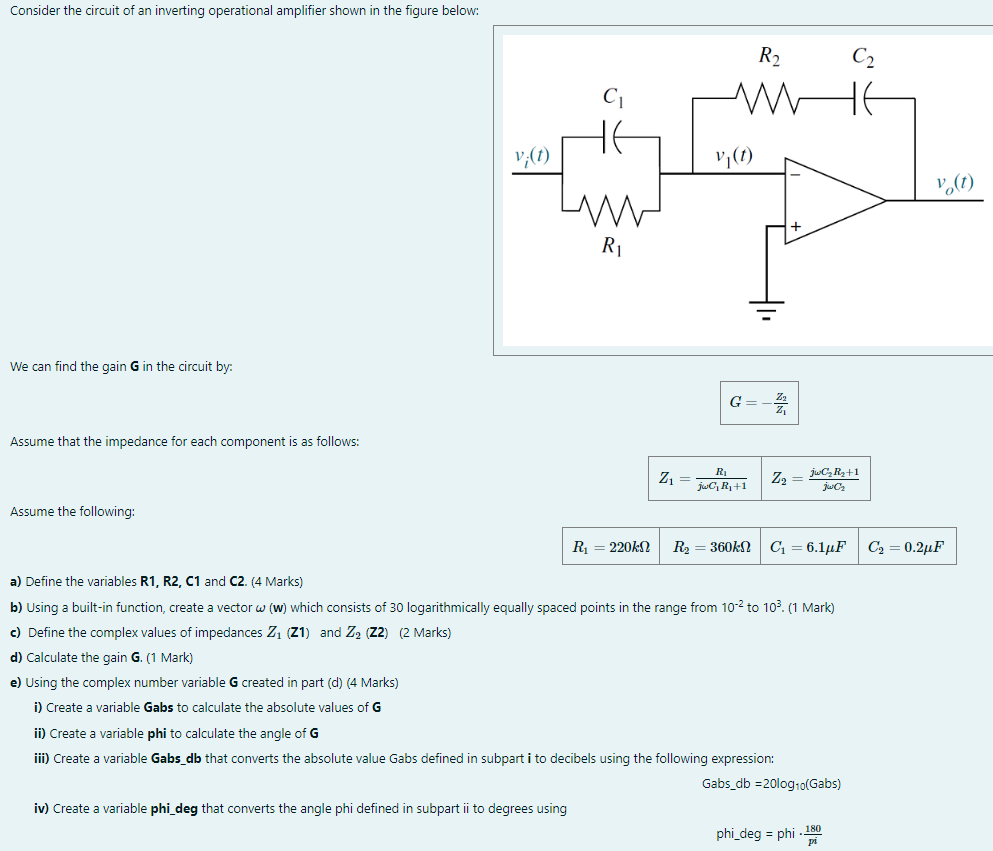 Consider the circuit of an inverting operational | Chegg.com