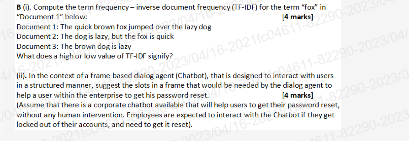 Solved B (i). Compute the term frequency-inverse document | Chegg.com