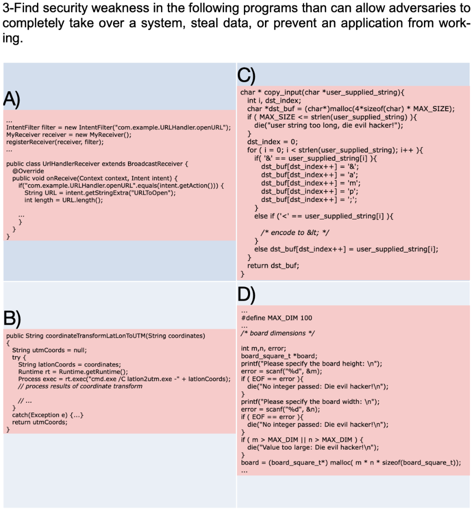 Solved 3-Find security weakness in the following programs | Chegg.com