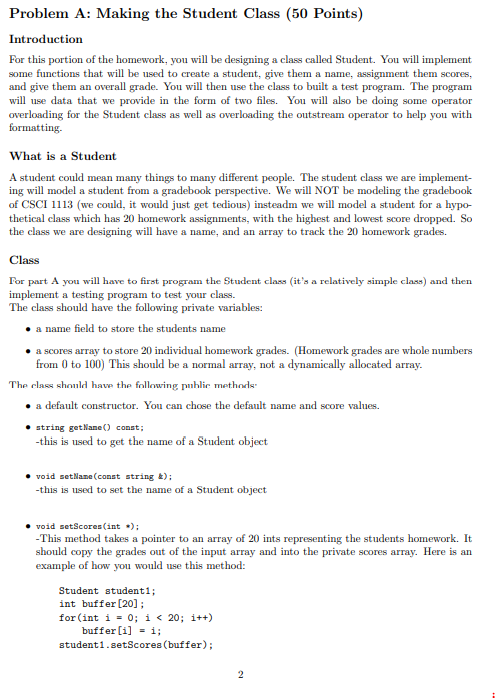 Solved Problem A: Making the Student Class (50 Points) | Chegg.com