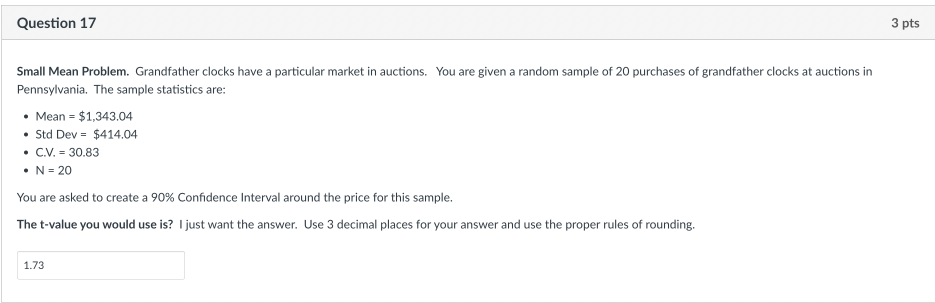 Solved Small Mean Problem. Grandfather clocks have a | Chegg.com