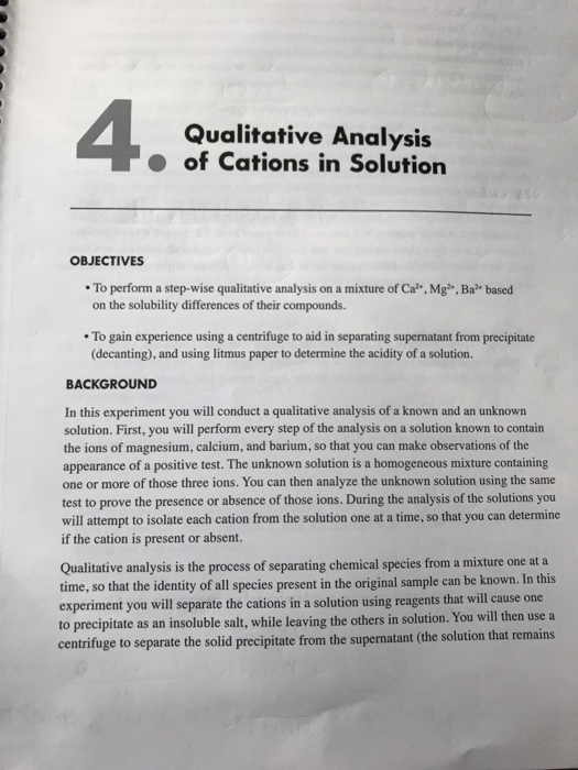 Solved Qualitative Analysis of Cations in Solution | Chegg.com