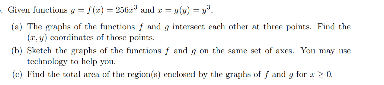 Solved Given functions y=f(x)=256x3 and x=g(y)=y3, (a) The | Chegg.com