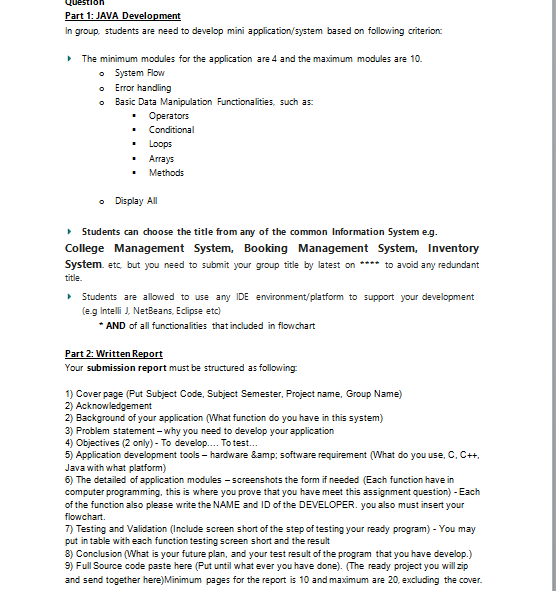 Solved Part 1: JAVA Development In group, students are need | Chegg.com