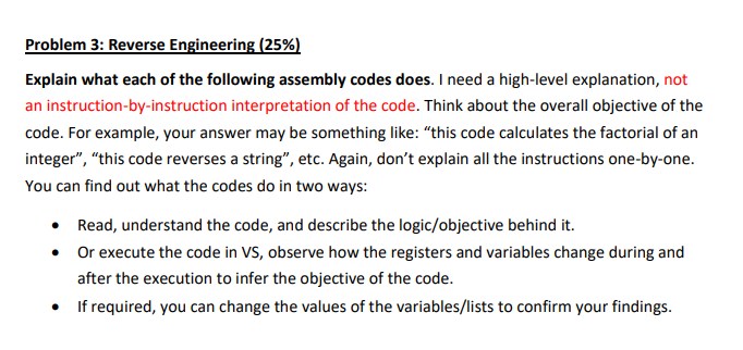 Solved Problem 3: Reverse Engineering (25%) Explain what | Chegg.com