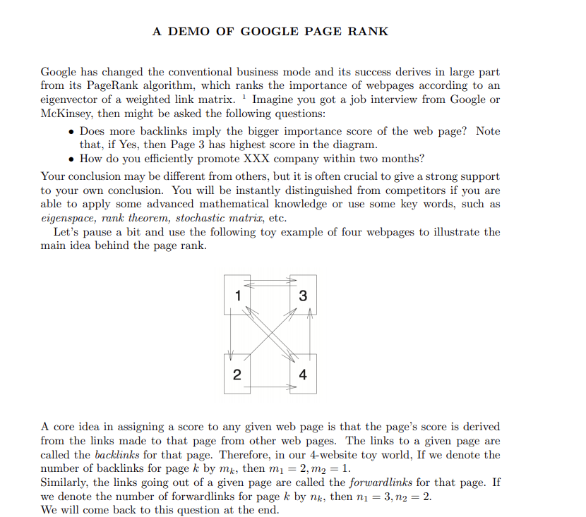 Solved A DEMO OF GOOGLE PAGE RANK Google has changed the | Chegg.com