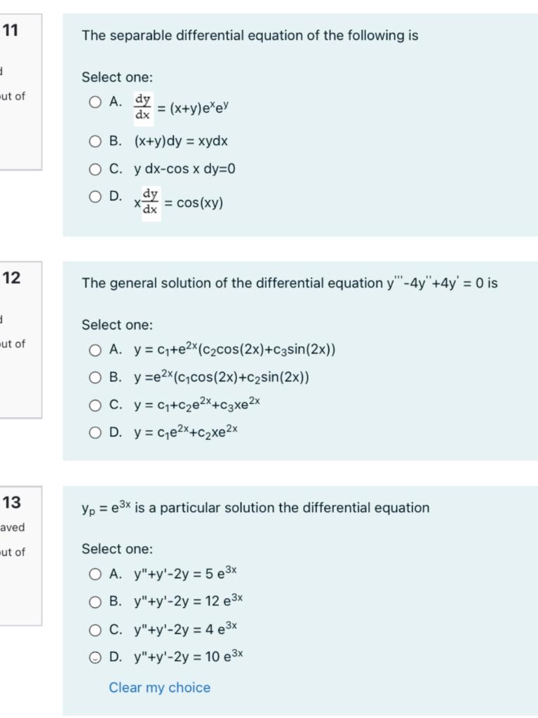 Solved 11 The separable differential equation of the | Chegg.com