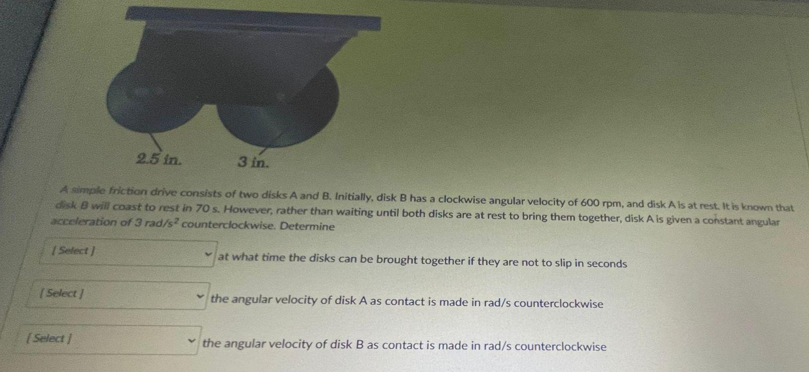 Solved 2.5 in. 3 in. A simple friction drive consists of two | Chegg.com