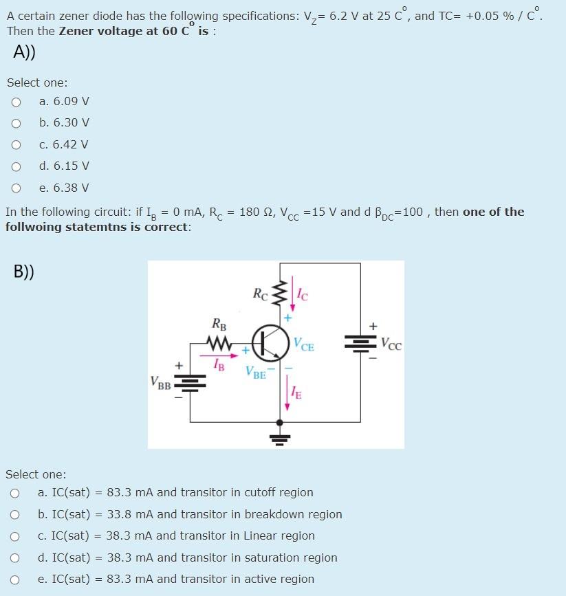 Solved A certain zener diode has the following | Chegg.com