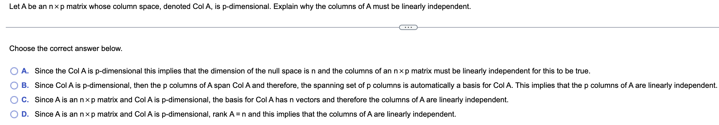 Solved Let A be an nxp matrix whose column space, denoted | Chegg.com