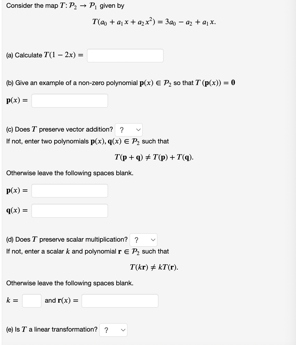 Solved Consider the map T:P2→P1 given by | Chegg.com