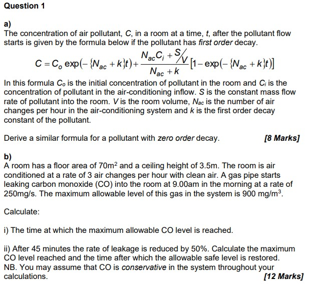 Question 1 a) The concentration of air pollutant, C, | Chegg.com