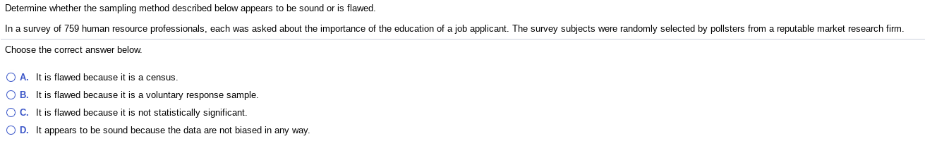 Solved Determine whether the sampling method described below | Chegg.com