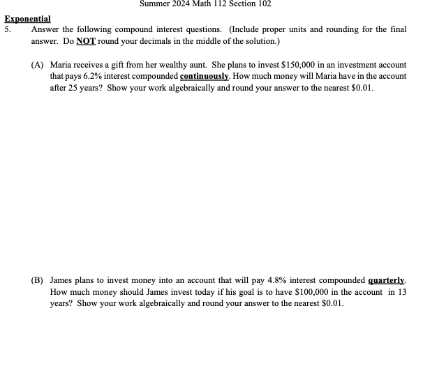 Solved ExponentialAnswer the following compound interest | Chegg.com