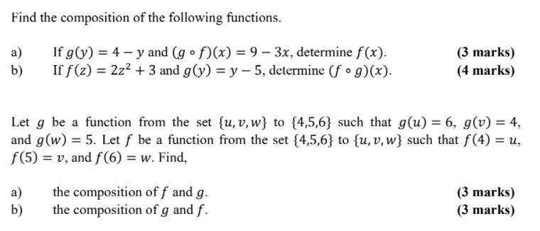Solved Find the composition of the following functions. a) | Chegg.com