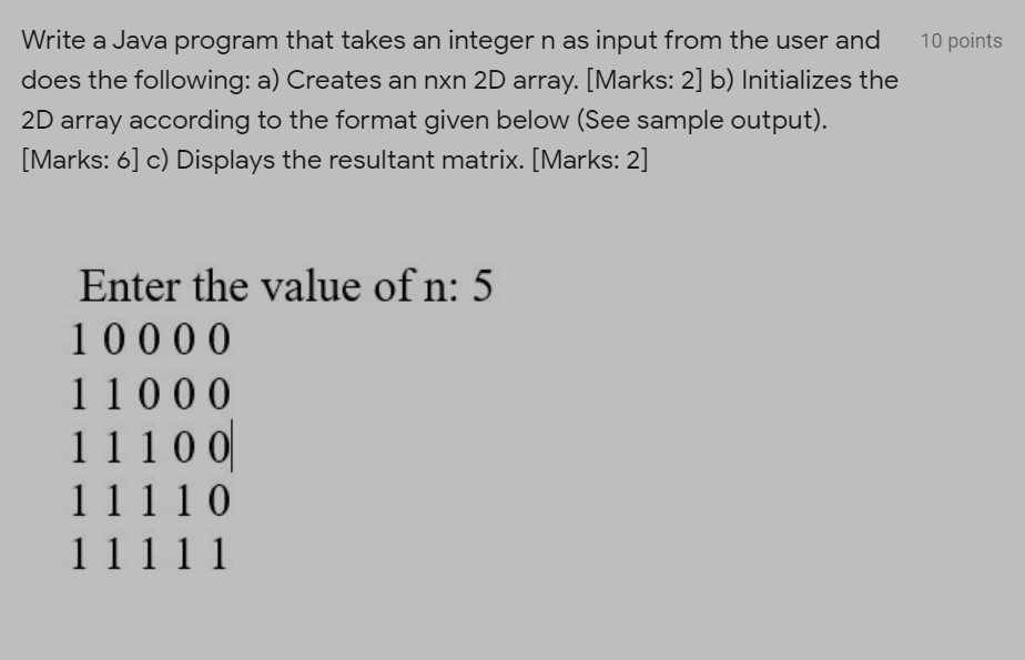 Solved 10 Points Write A Java Program That Takes An Integer 