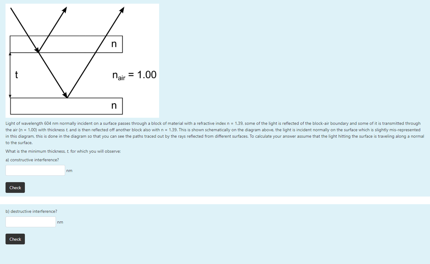 Solved n V nair = 1.00 n Light of wavelength 604 nm normally | Chegg.com