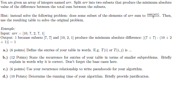 Solved ) You are given an array of integers named arr. Split | Chegg.com
