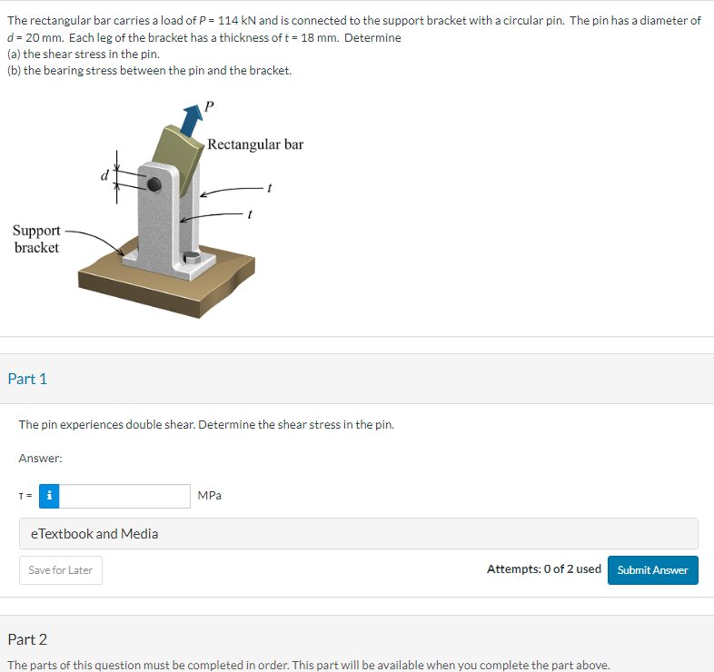 Solved The rectangular bar carries a load of P=114kN and is | Chegg.com