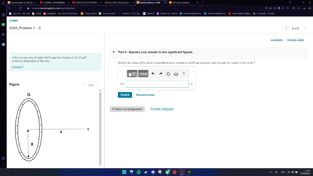 Solved A thin circular ring of radius R=10 cmcm has change | Chegg.com