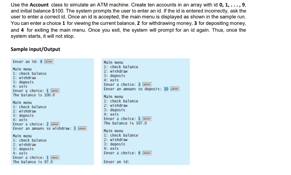 Solved Problem 4 Atm Machine Design A Class Named Account 