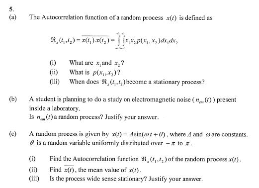 5. (a) The Autocorrelation function of a random | Chegg.com