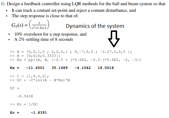 1) Design a feedback controller using LQR methods for | Chegg.com