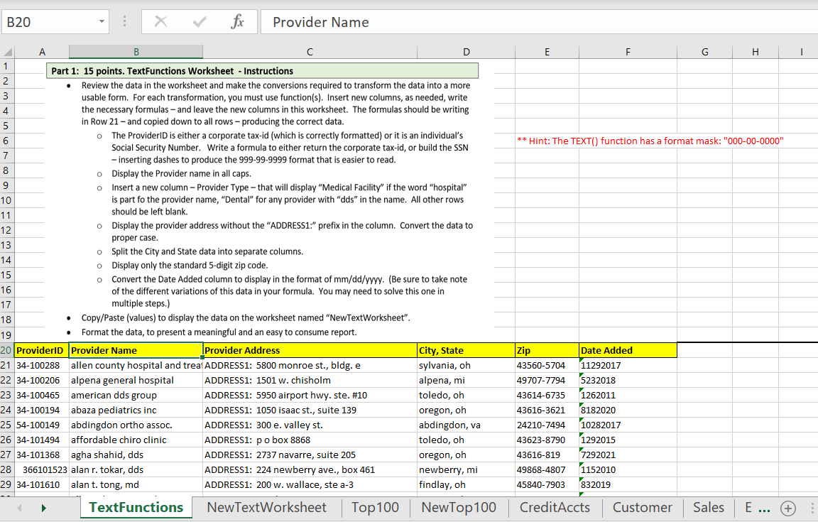 Solved - Review the data in the worksheet and make the | Chegg.com