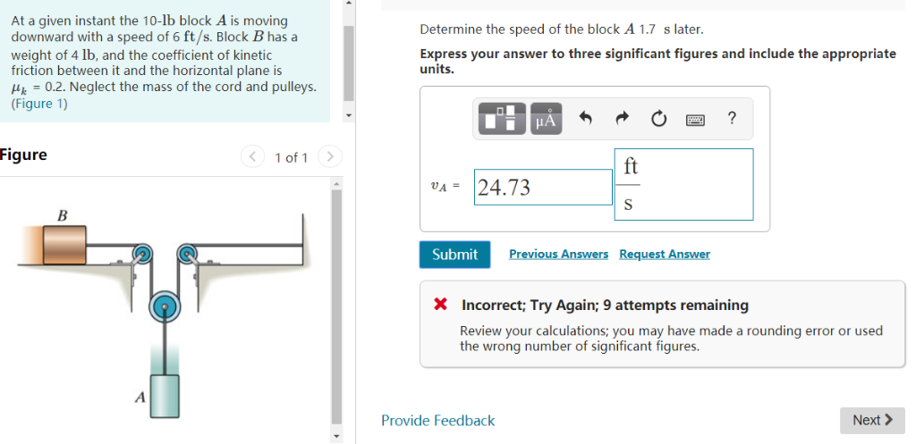 Solved At a given instant the 10-lb block A is moving | Chegg.com