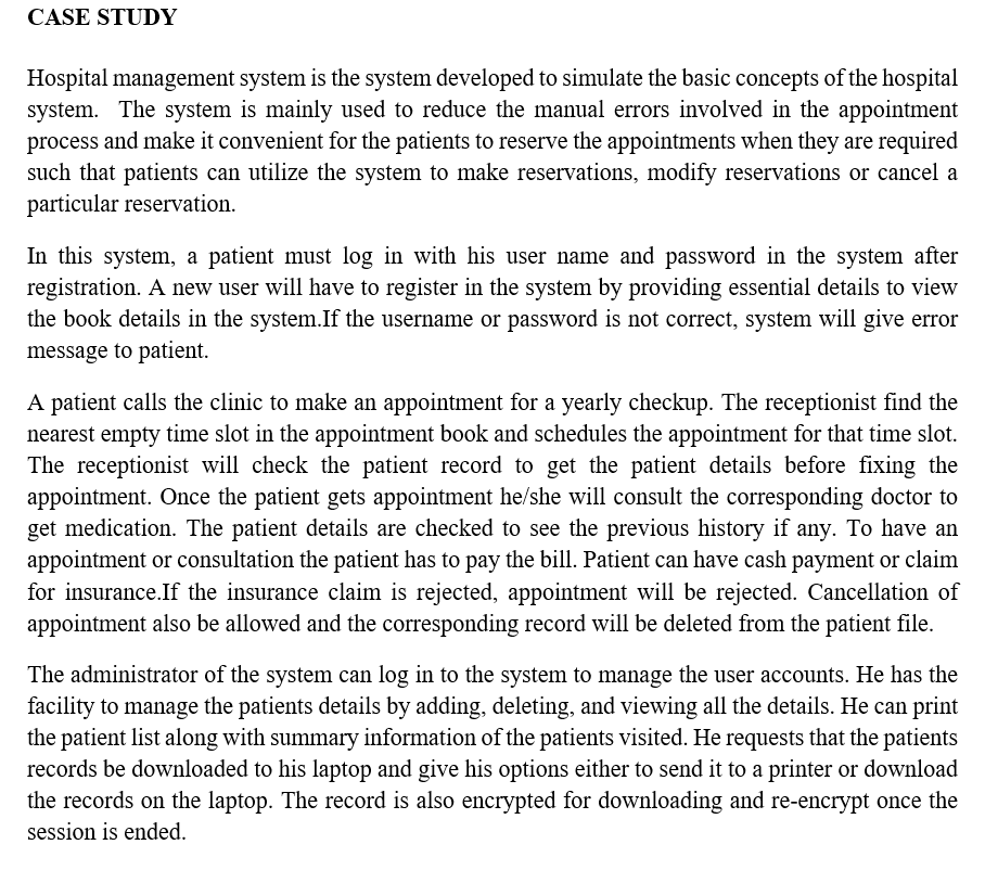 Solved CASE STUDY Hospital management system is the system | Chegg.com