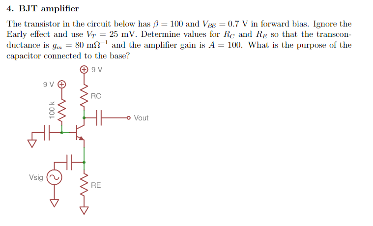 Solved 3. BJT amplifier The transistor in the circuit below | Chegg.com