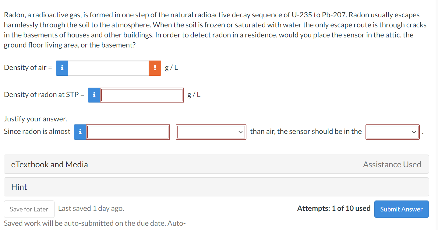 Solved Radon, a radioactive gas, is formed in one step of | Chegg.com
