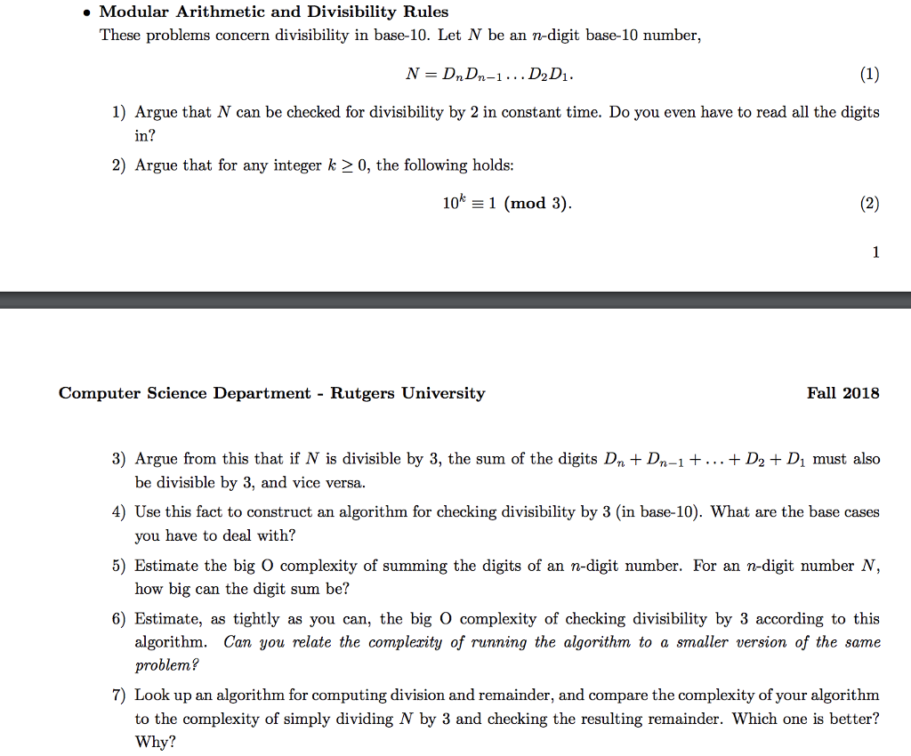 Solved » Modular Arithmetic and Divisibility Rules These | Chegg.com