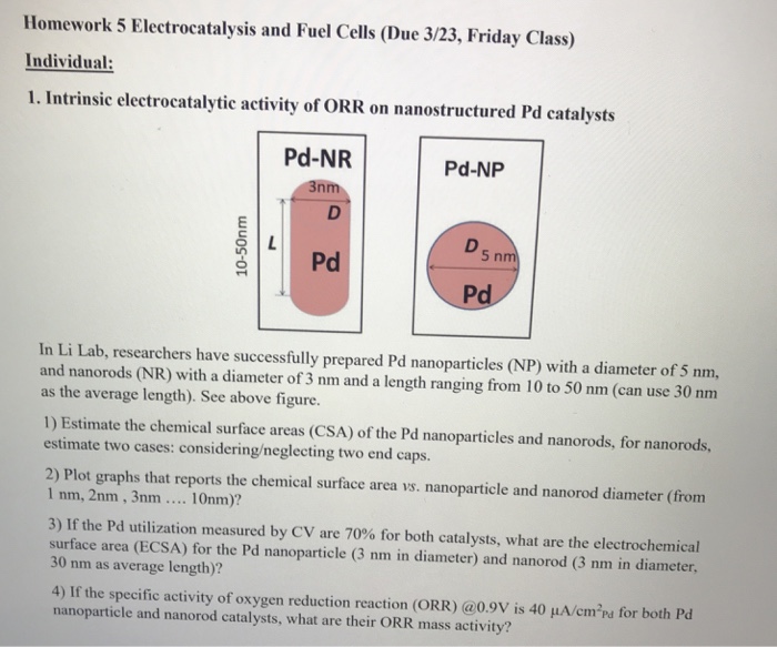 Homework 5 Electrocatalysis and Fuel Cells (Due 3/23, | Chegg.com