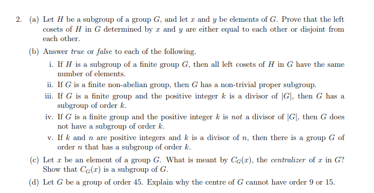 Solved 2. (a) Let H be a subgroup of a group G, and let x | Chegg.com