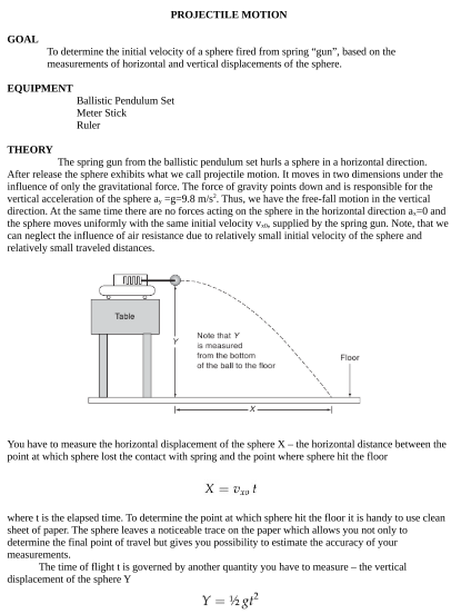 Solved PROJECTILE MOTION GOAL To determine the initial | Chegg.com