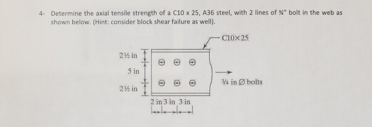 Solved 4- Determine the axial tensile strength of a C10 x | Chegg.com