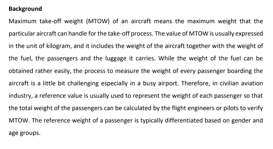 Solved Background Maximum take-off weight (MTOW) of an | Chegg.com