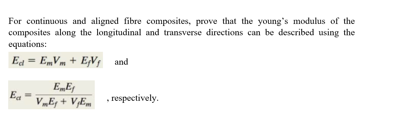 Solved For continuous and aligned fibre composites, prove | Chegg.com