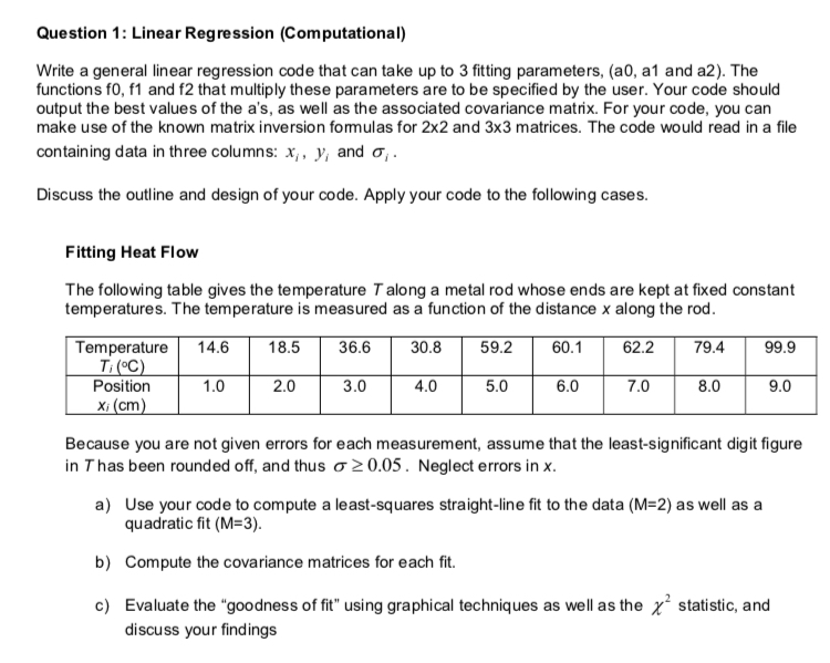 Question 1: Linear Regression (Computational) Write a | Chegg.com
