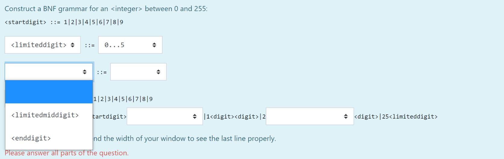 Solved Construct a BNF grammar for an between 0 and 255: | Chegg.com